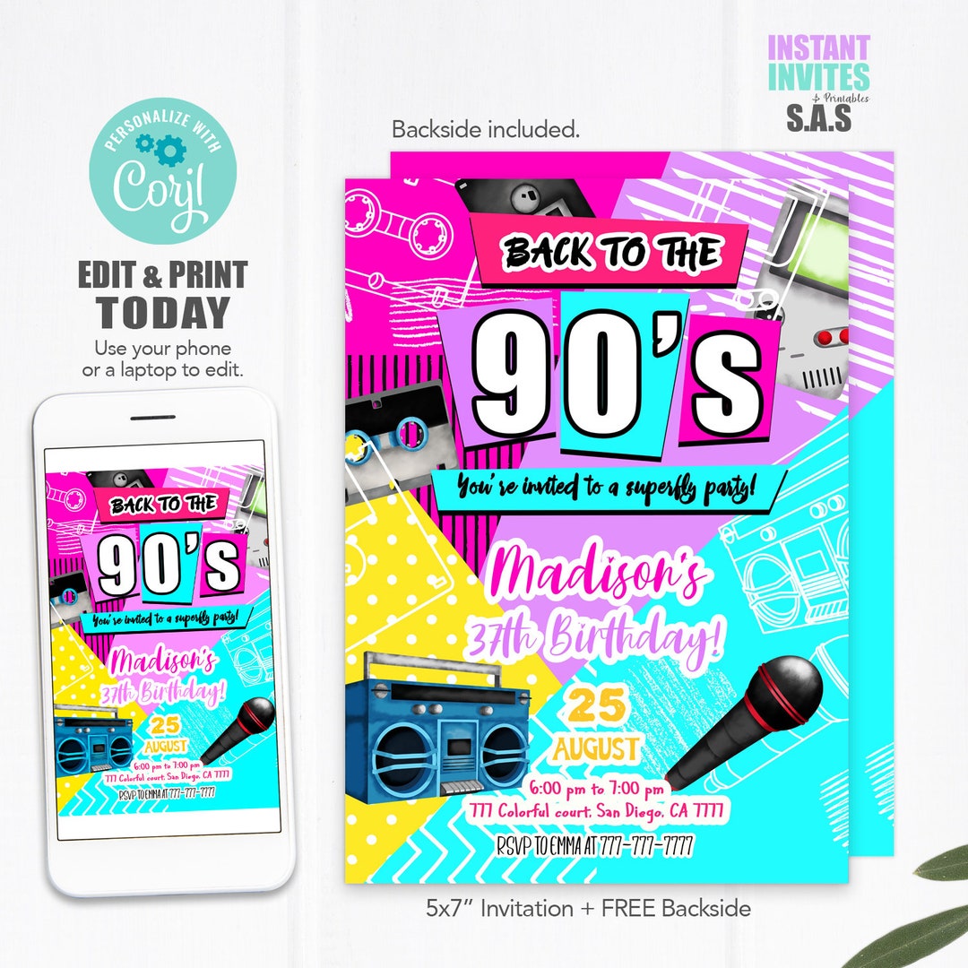 90s Invitation 90s Invites Instant Download 90s Invitations - Etsy