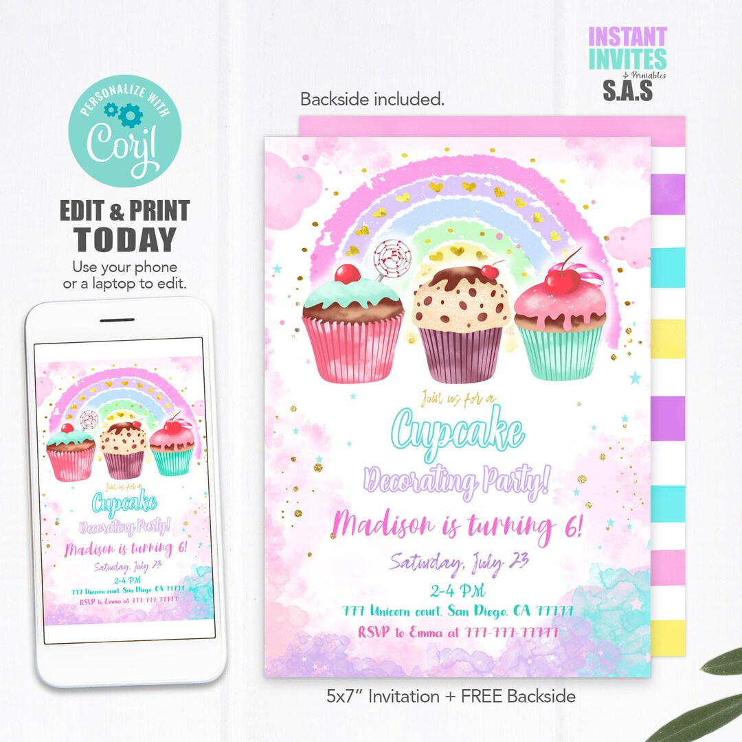 Cupcake Invitation, Cupcakes Invites, Instant Download Cupcake ...