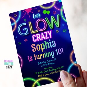 Editable Glow Party Birthday Invitation, Glow Invites , Lets Glow Party ...