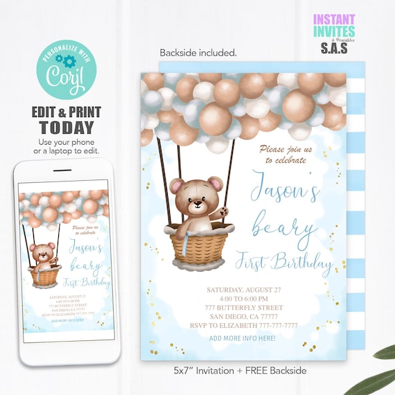 Teddy Bear Invitation Teddy Bear Invite Teddy Bear Birthday - Etsy