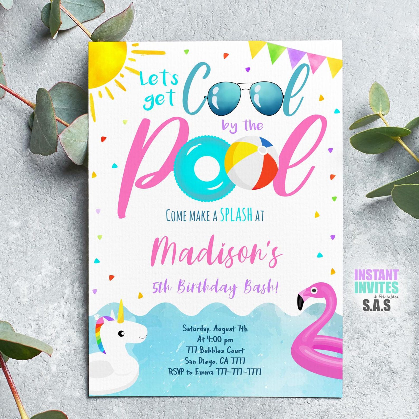 Pool Birthday Invitation: Editable Party Invite (instant Download) - Etsy