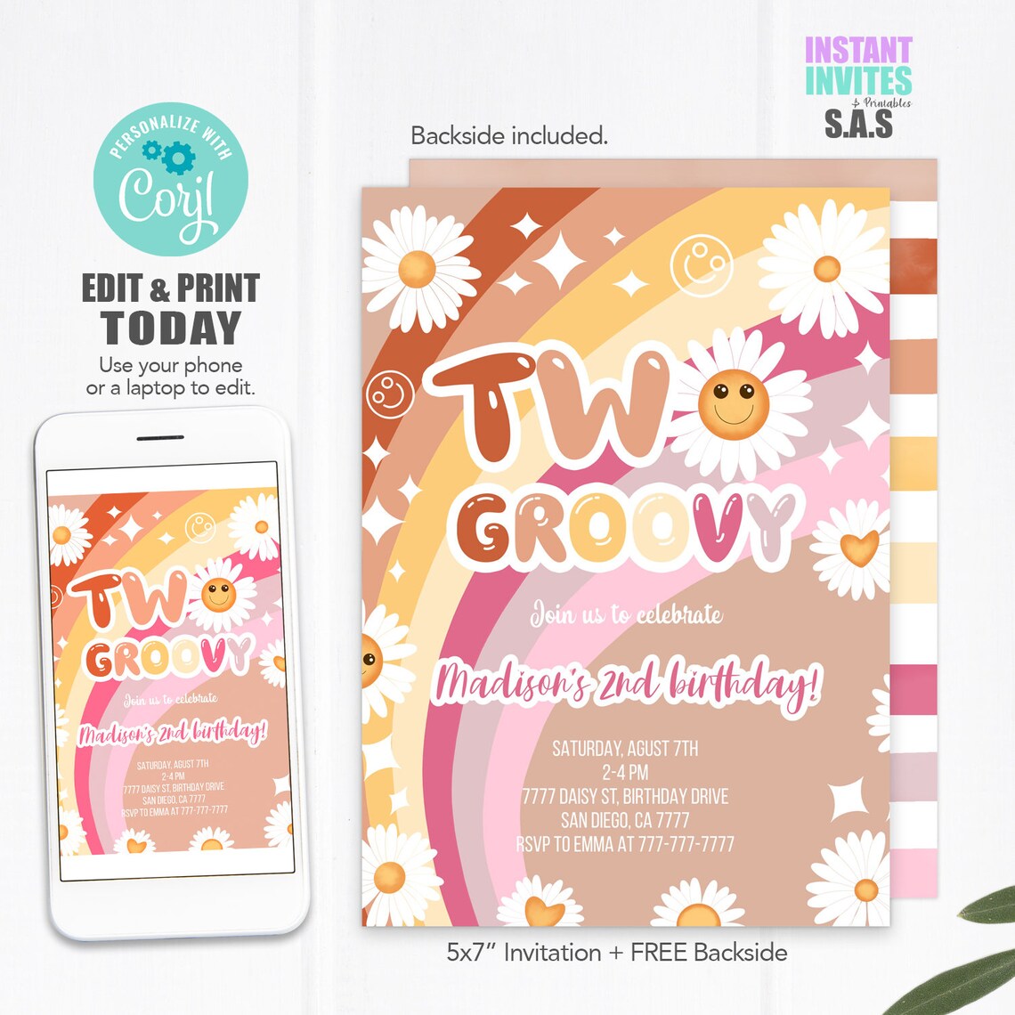 Two Groovy Invitation Two Groovy Invites Instant Download - Etsy