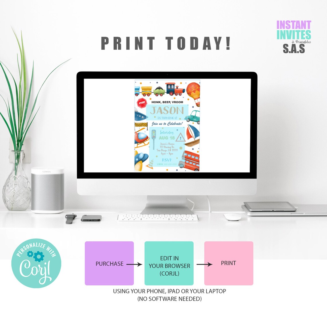 Transport Invitation Transportation Birthday Invites Instant - Etsy