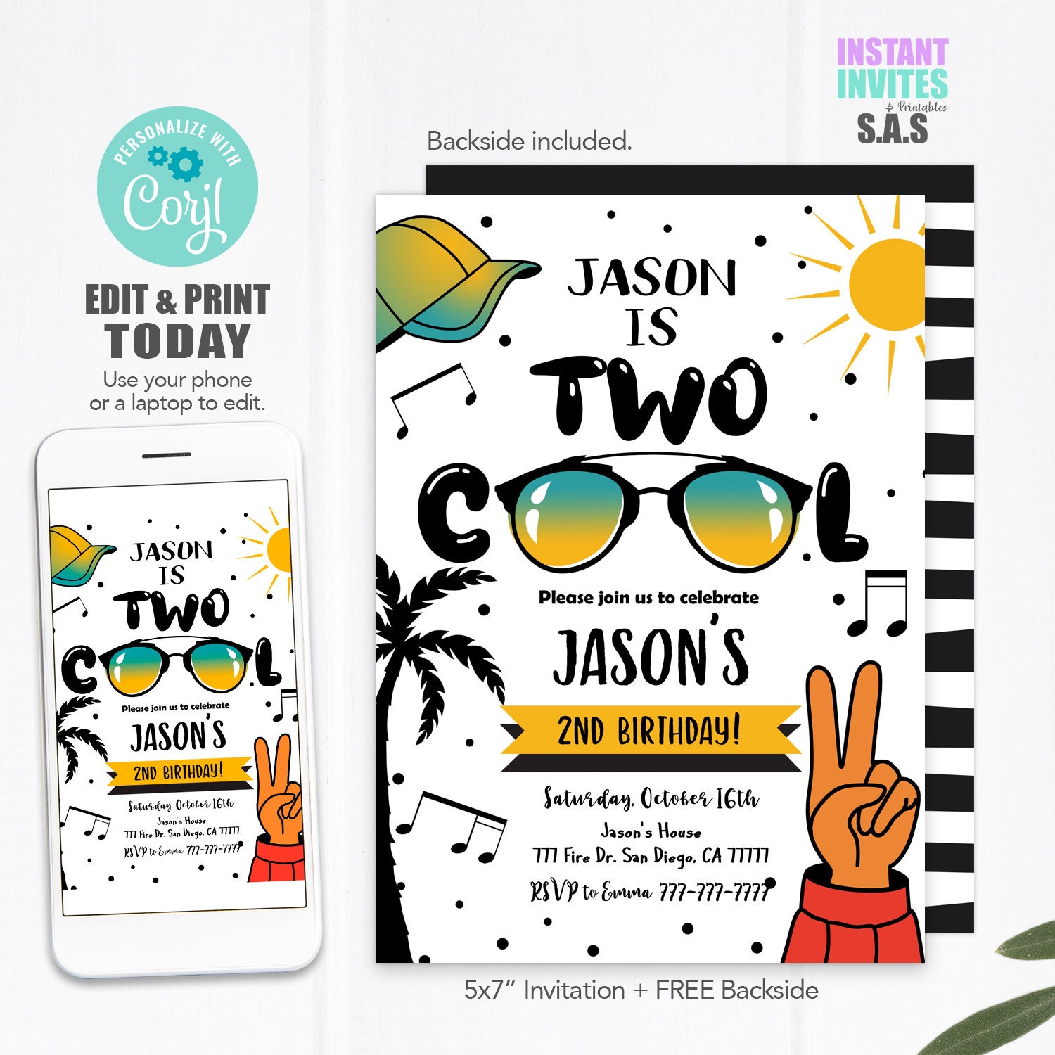 Two Cool Invitation Cool Invites Instant Download Two Cool - Etsy