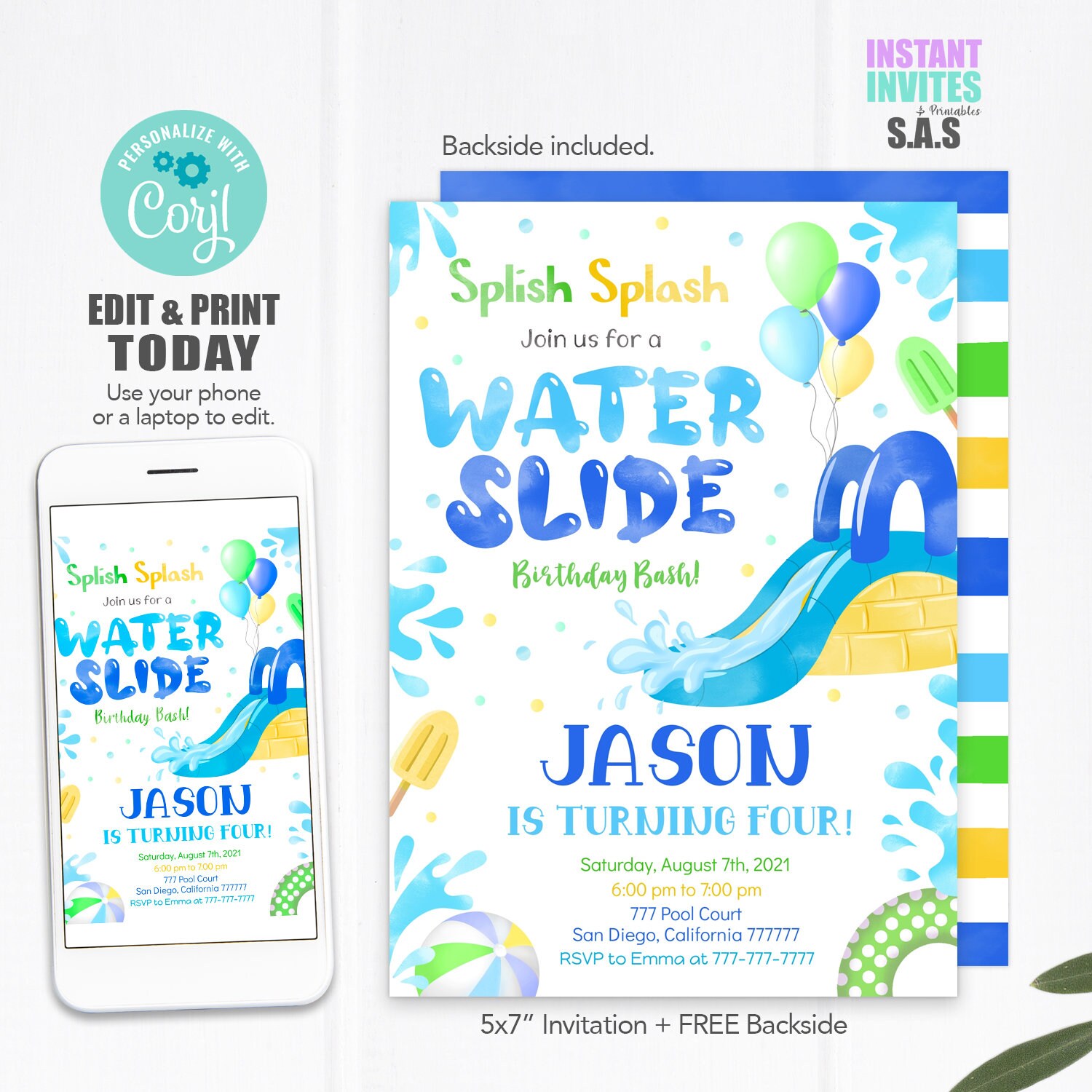 Water Slide Invitation Water Slide Invites Instant Download - Etsy