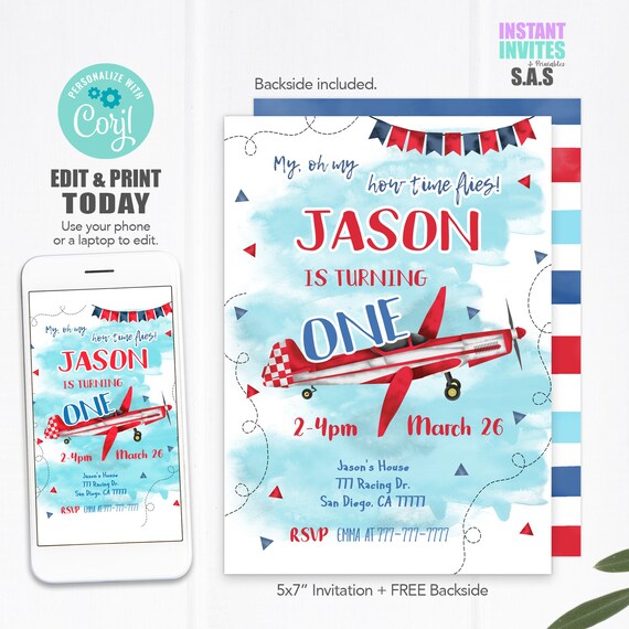 Airplane Invitation Airplane Invites Instant Download | Etsy