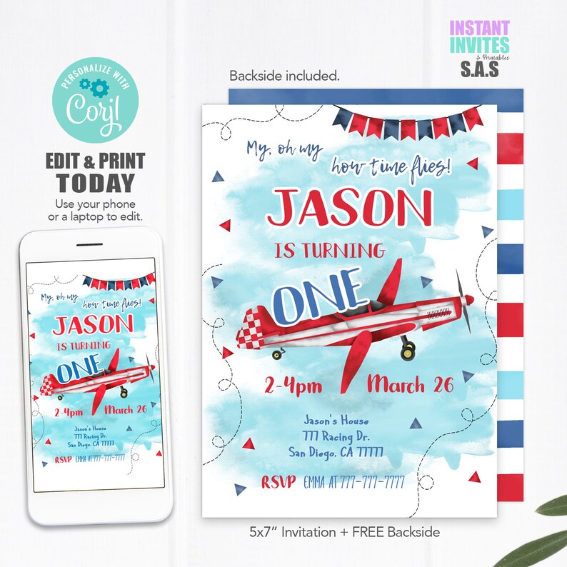 Airplane Invitation Airplane Invites Instant Download | Etsy