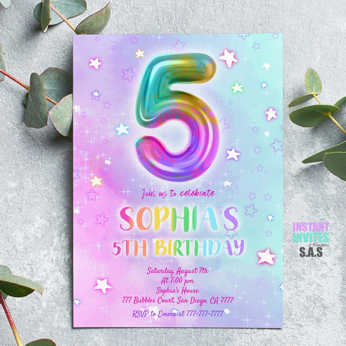 5th Birthday Invitation Balloons Birthday Invite Instant - Etsy