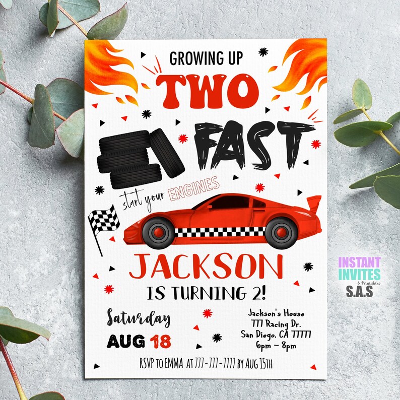 Racing Car Invitation Two Fast Invites Instant Download - Etsy