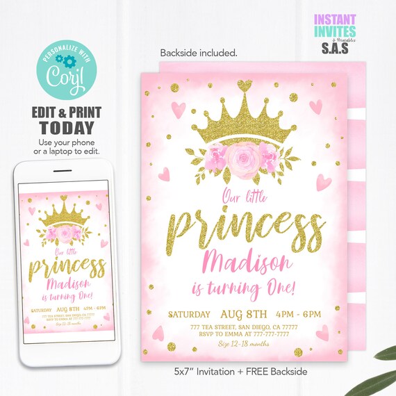 Princess Invitation Princess Birthday Invites Instant - Etsy