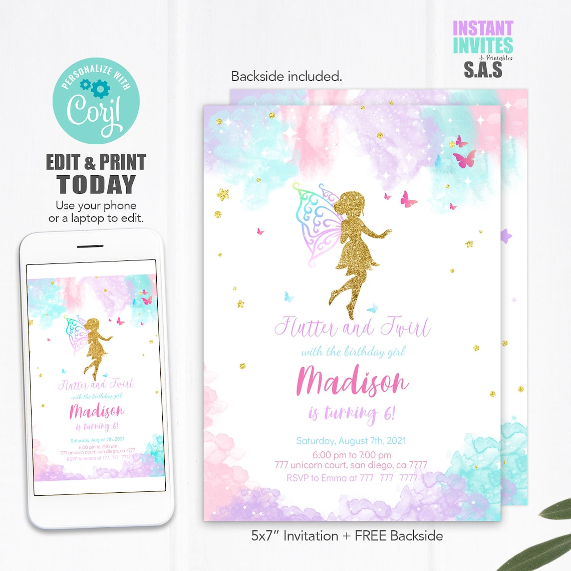 Fairy Invitations Fairy Invite Instant Download Fairy | Etsy