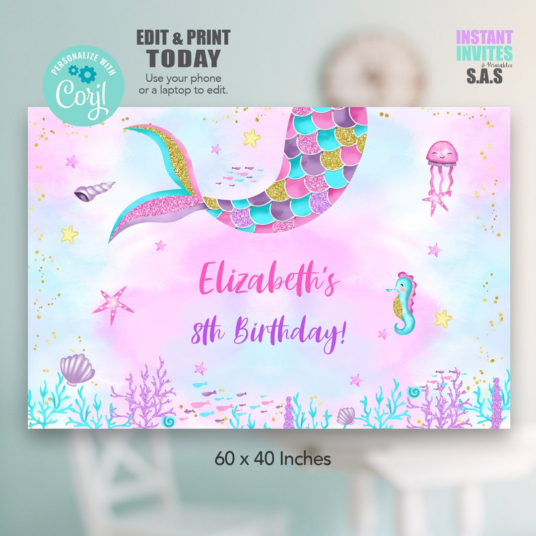 Mermaid Backdrop, Mermaid Poster, Mermaid Birthday Backdrop, Mermaid ...