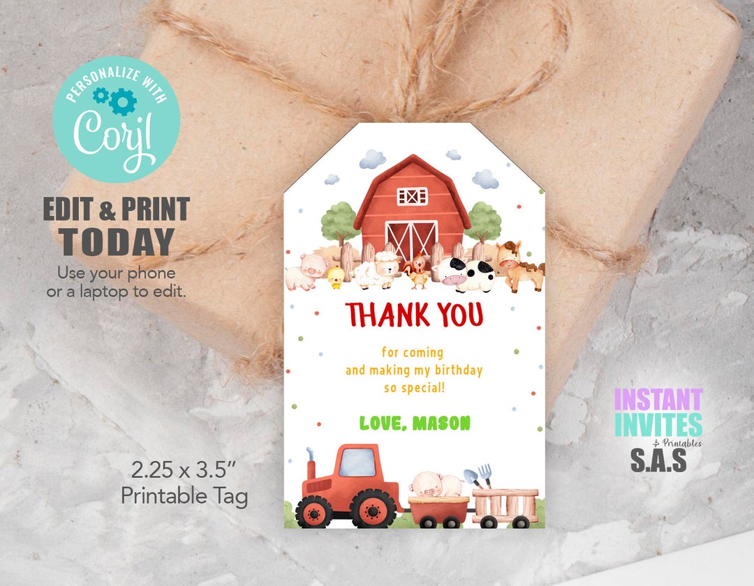 Farm Tags, Farm Birthday Tags, Farm Favor Tags, Farm716 - Etsy