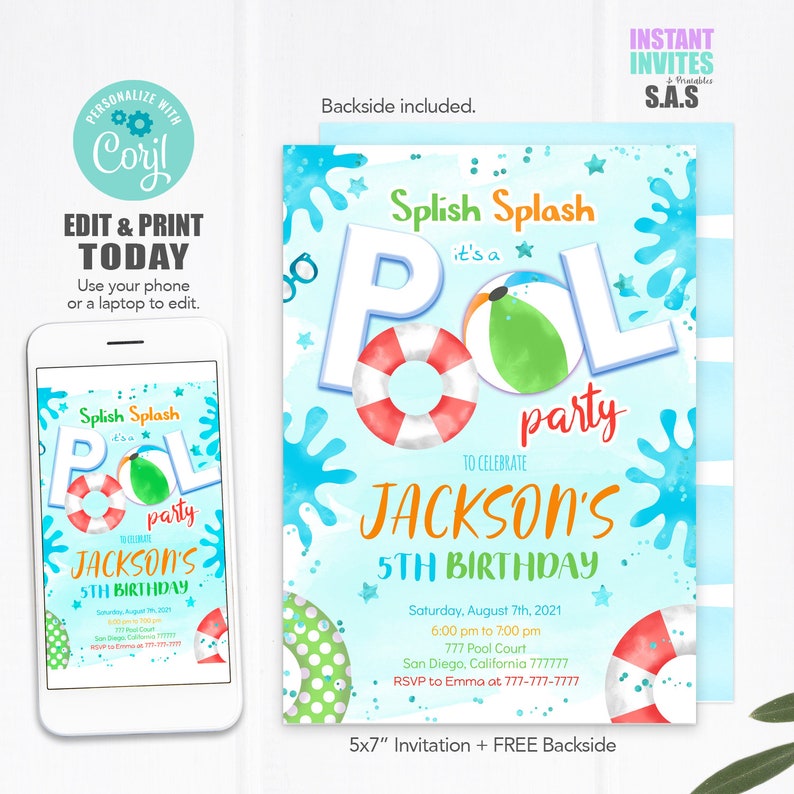 Pool Invitation Pool Party Invite Instant Download Pool - Etsy