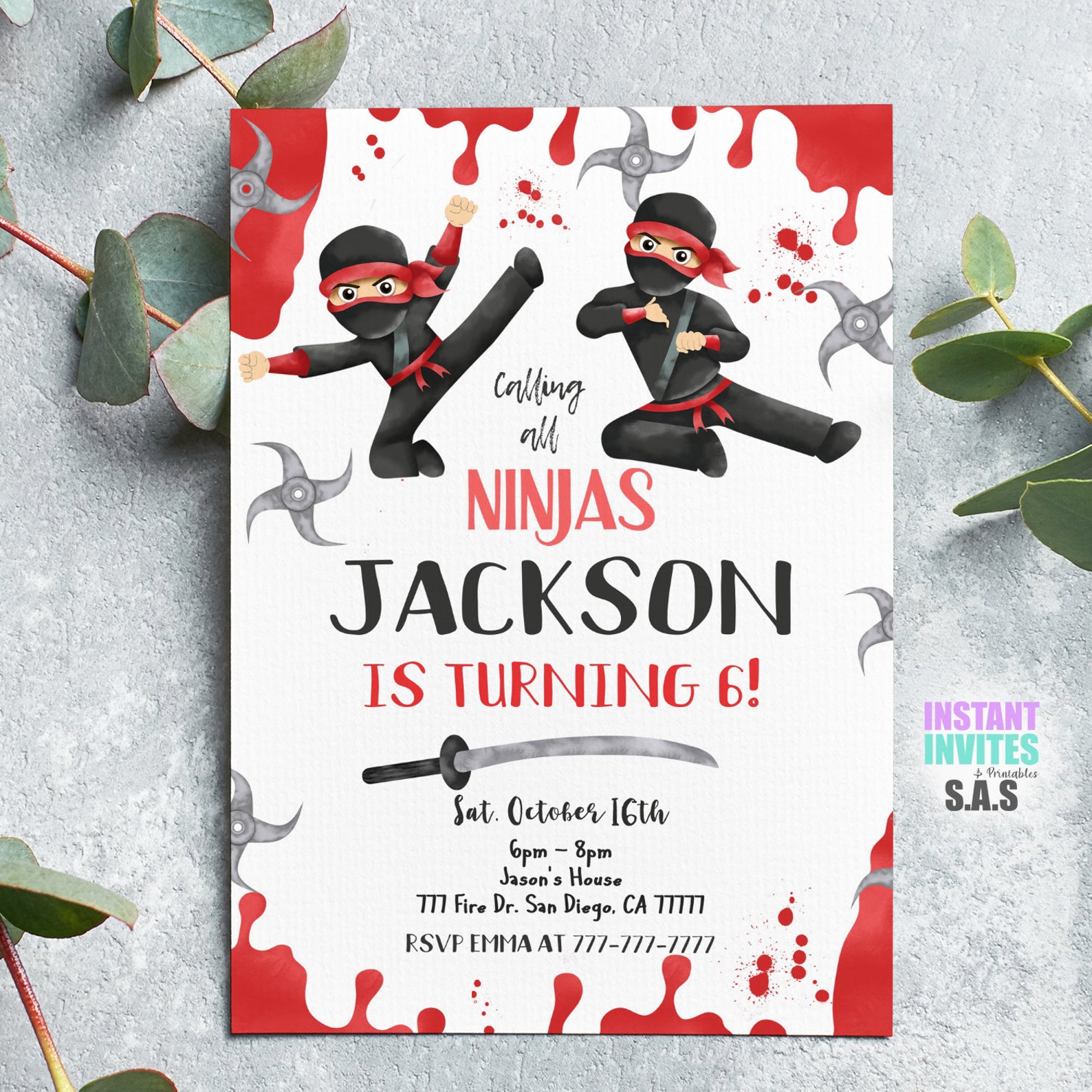 Ninja Invitation Ninja Birthday Invites Instant Download - Etsy