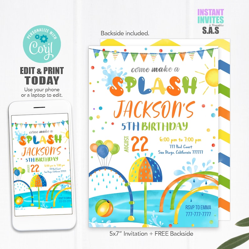 Splash Pad Invitation Splash Pad Party Invite Instant | Etsy Canada