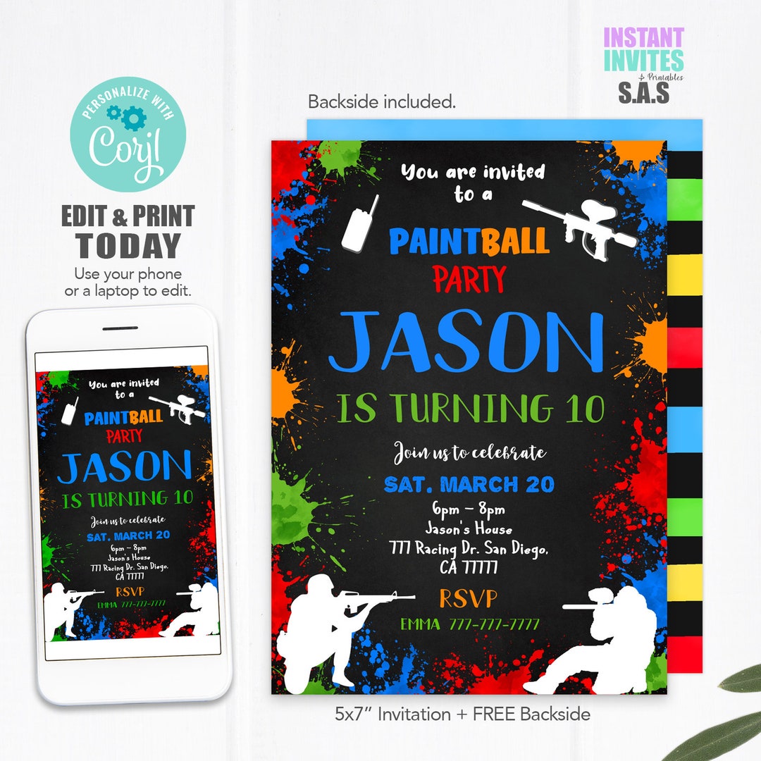 Paintball Invitation, Paintball Invites, Instant Download Paintball ...