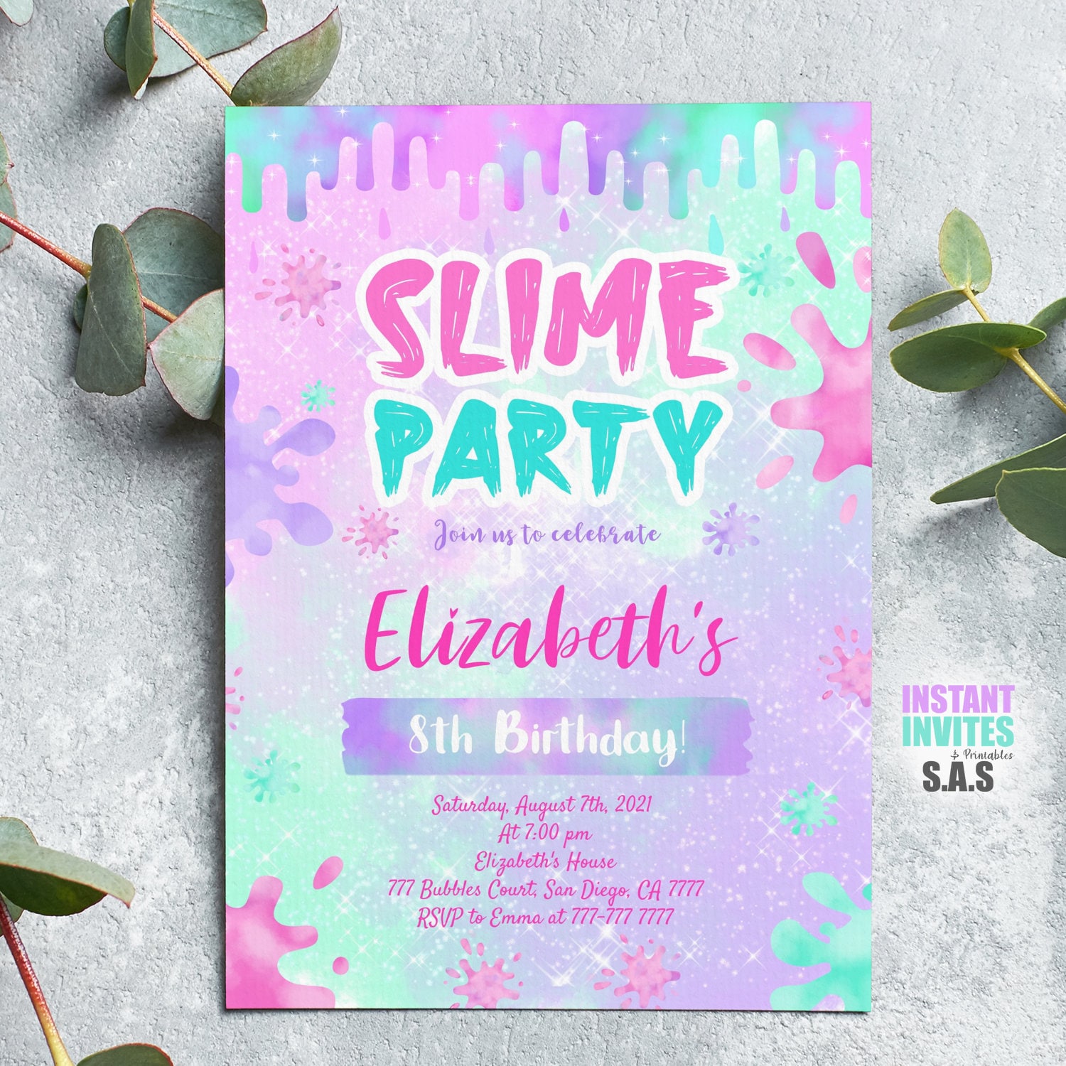 Slime Invitation Slime Birthday Invites Instant Download | Etsy
