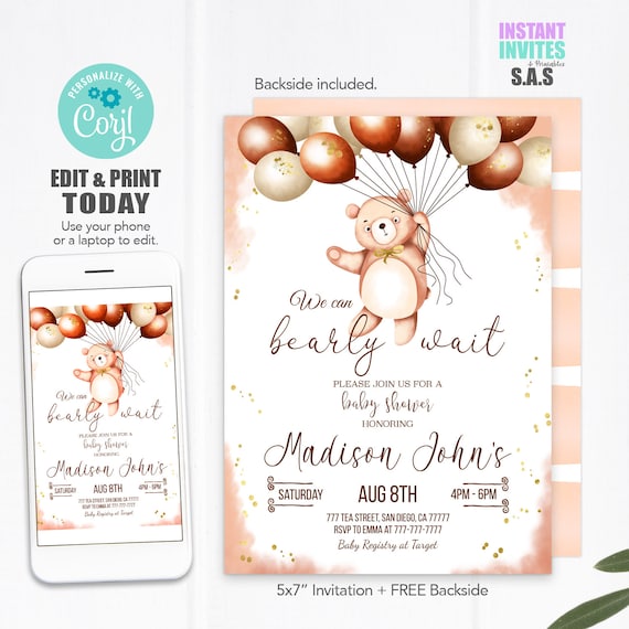Teddy Bear Invitation Teddy Bear Invite Instant Download | Etsy
