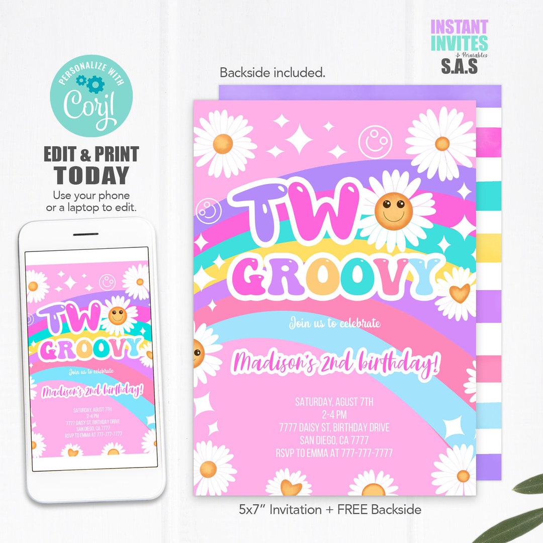 Two Groovy Invitation, Two Groovy Invites, Instant Download Two Groovy ...