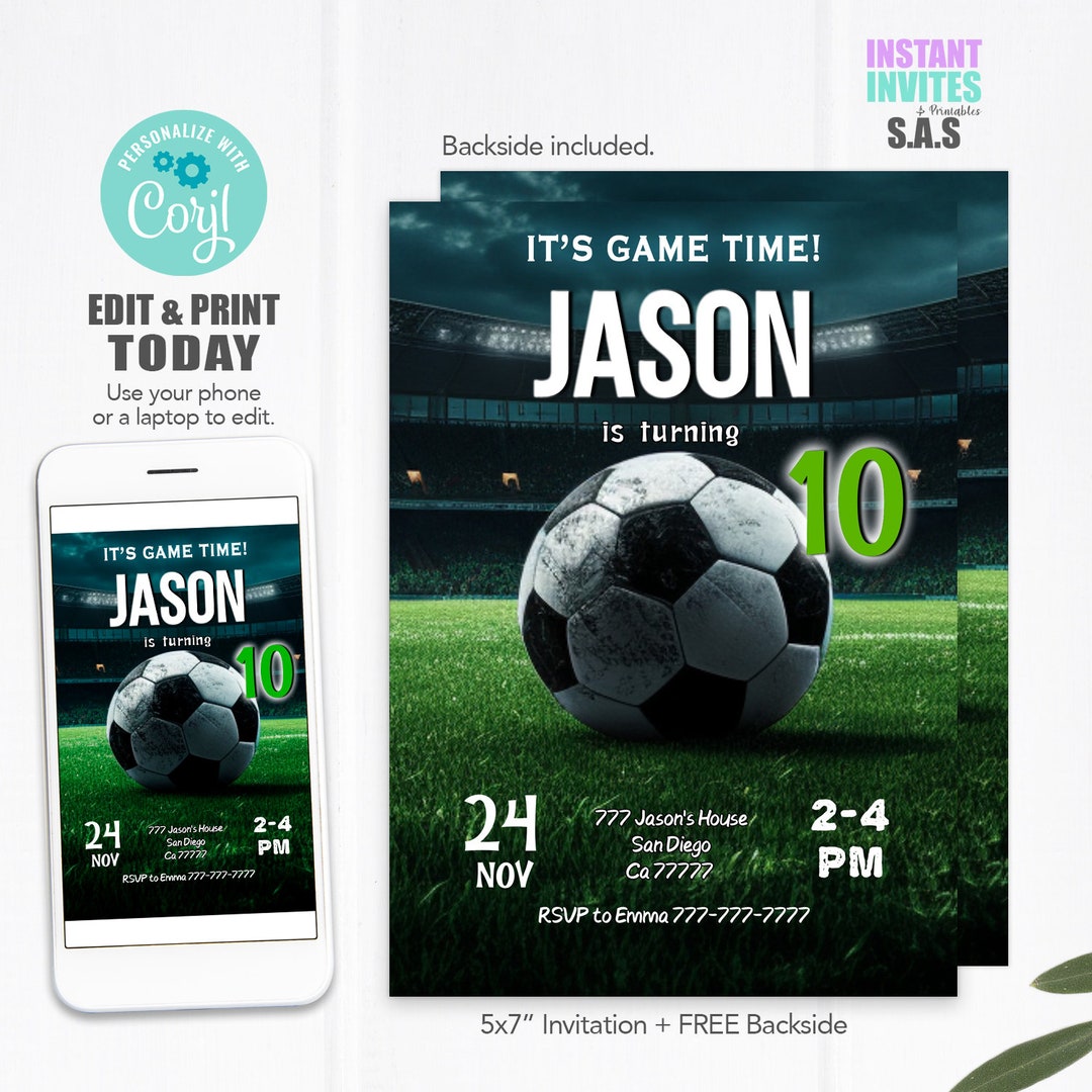 Soccer Birthday Invitation: Editable Template (digital Download) - Etsy