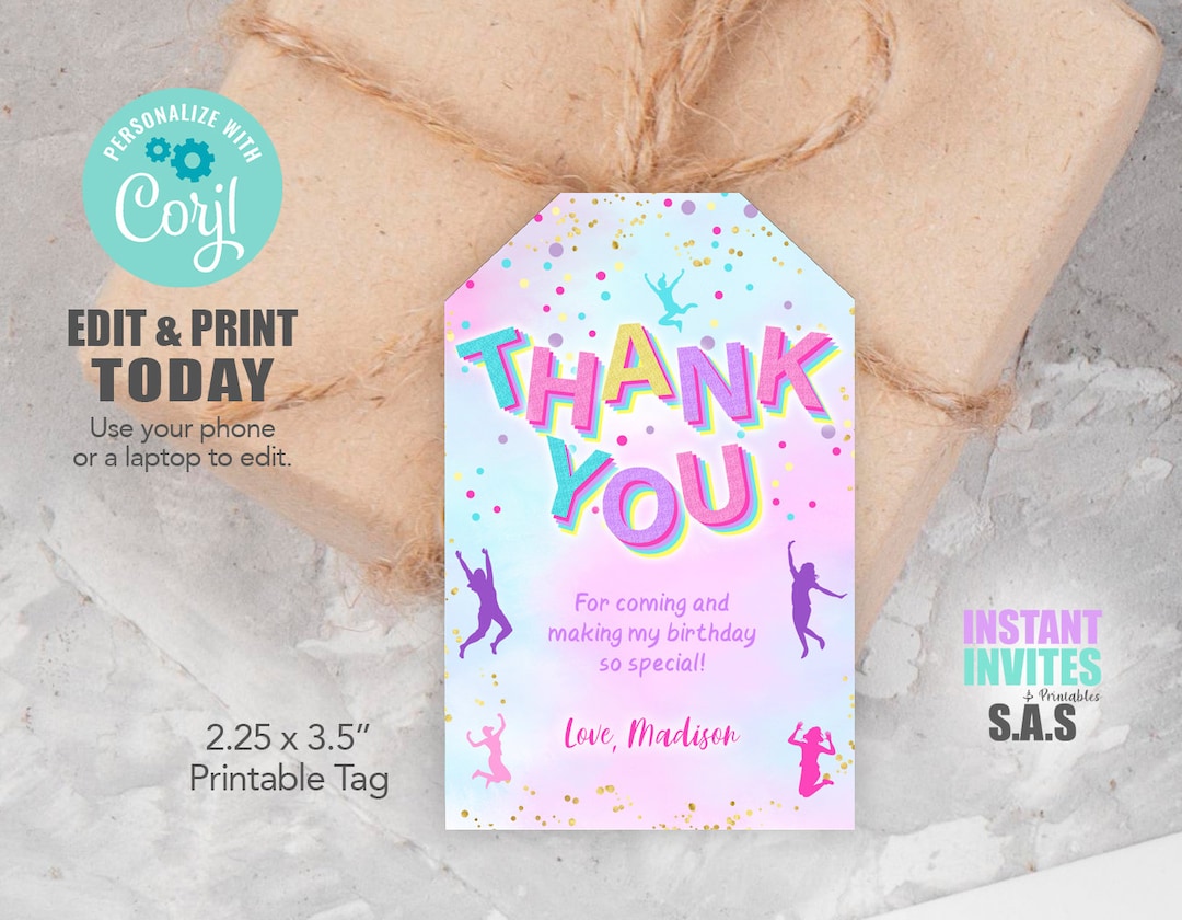Editable Jump Birthday Thank You Tags (instant Download) - Etsy