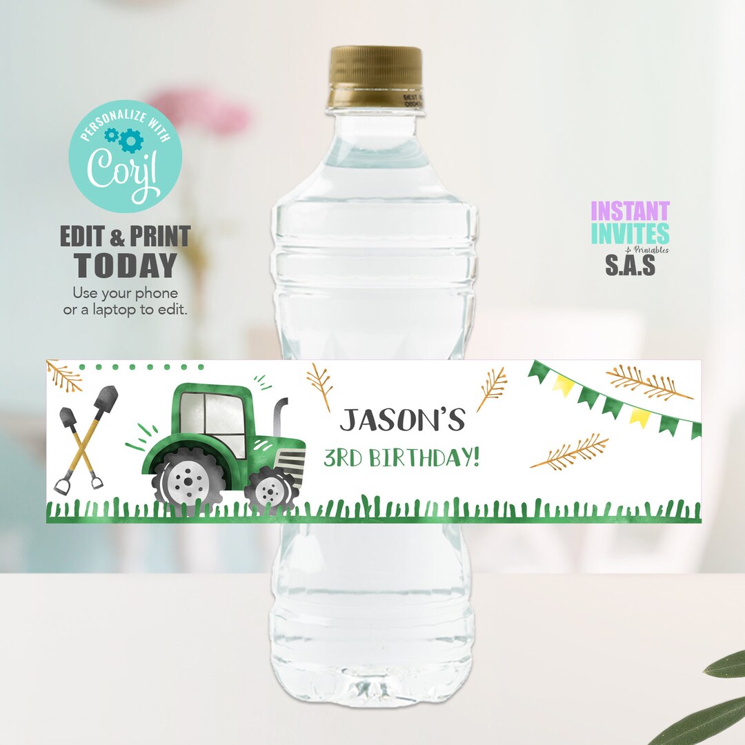 Tractor Water Labels, Tractor Party Labels, Tractor Water Bottle Labels ...