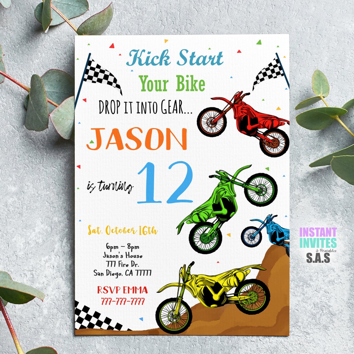 Bike Party Invitation Dirt Bike Invites Instant Download - Etsy
