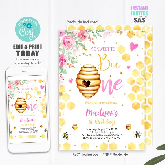 Bee Invitation bee Invites Instant Download Bee Invitations | Etsy