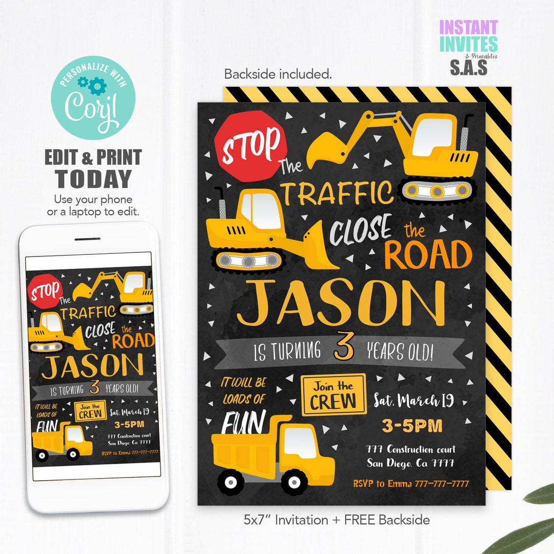 Construction Invitation, Construction Invites, Instant Download ...