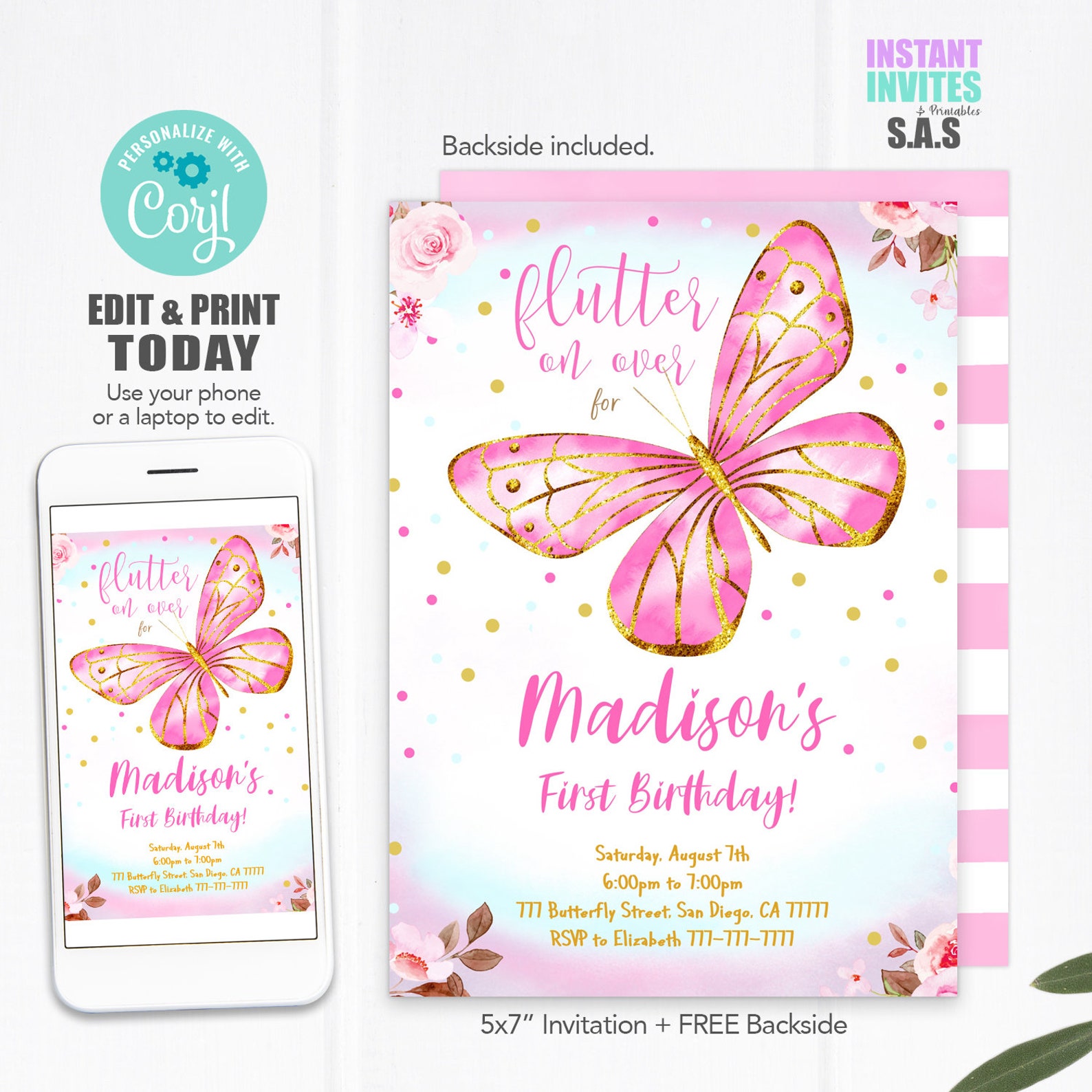 Butterfly Invitation Butterfly Invites Instant Download - Etsy
