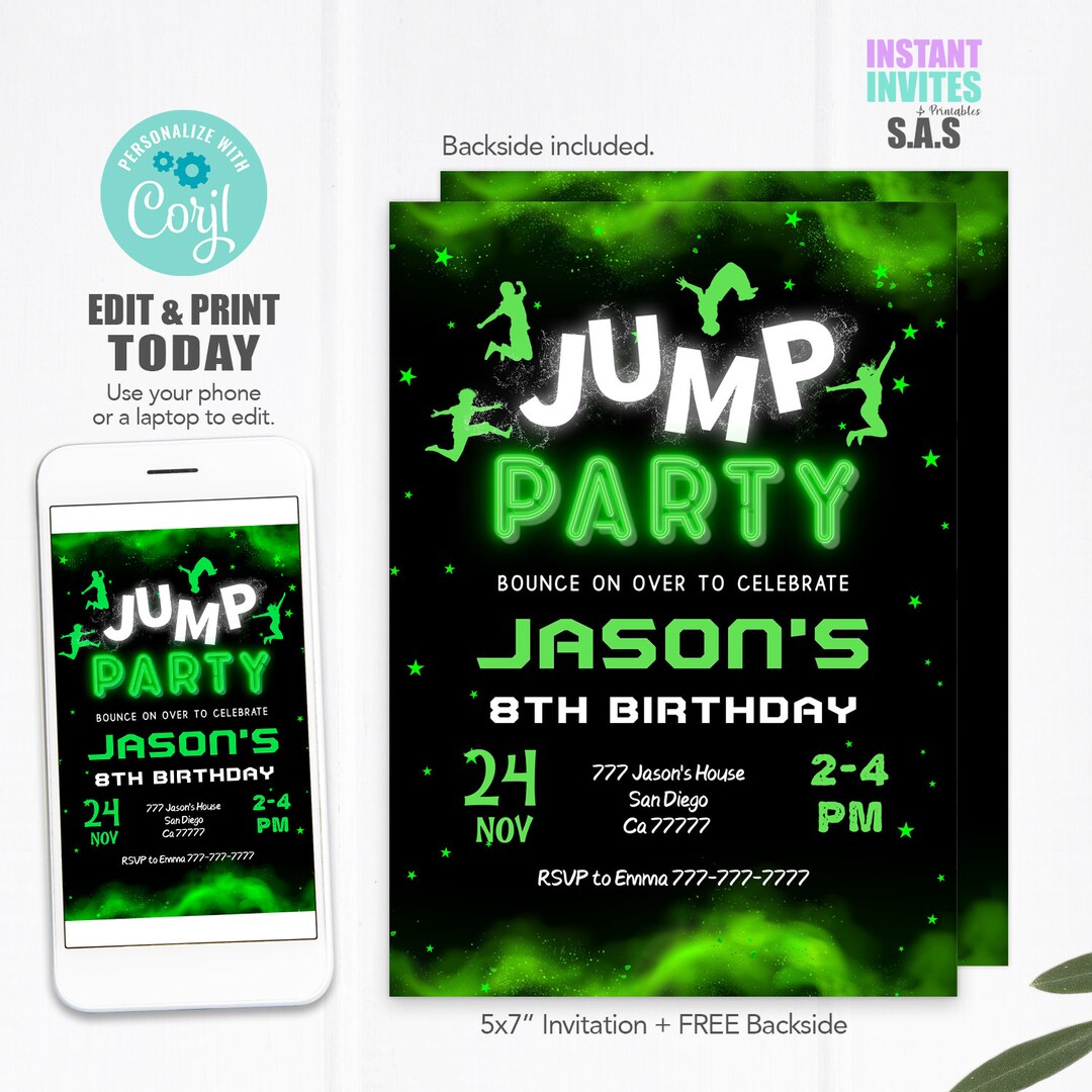 Jump Invitation, Jump Invites, Instant Download Jump Invitations ...