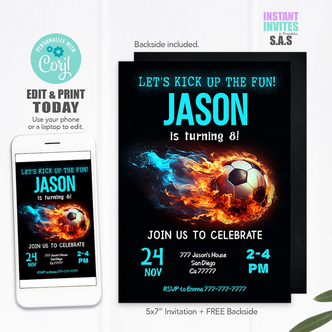Soccer Invitation, Soccer Invites, Instant Download Soccer Invitations ...