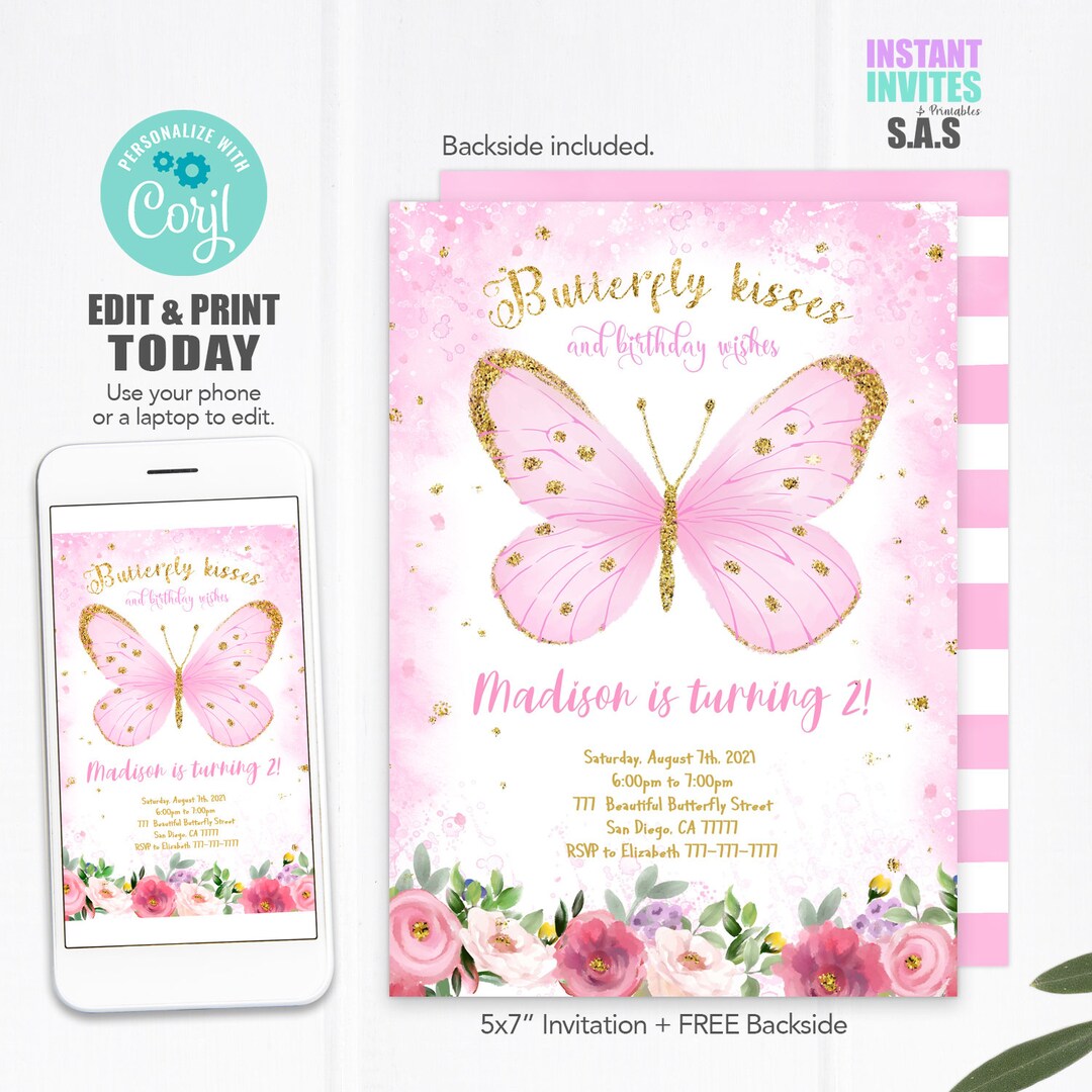 Invitación de mariposa, invitaciones de mariposa, descarga instantánea ...