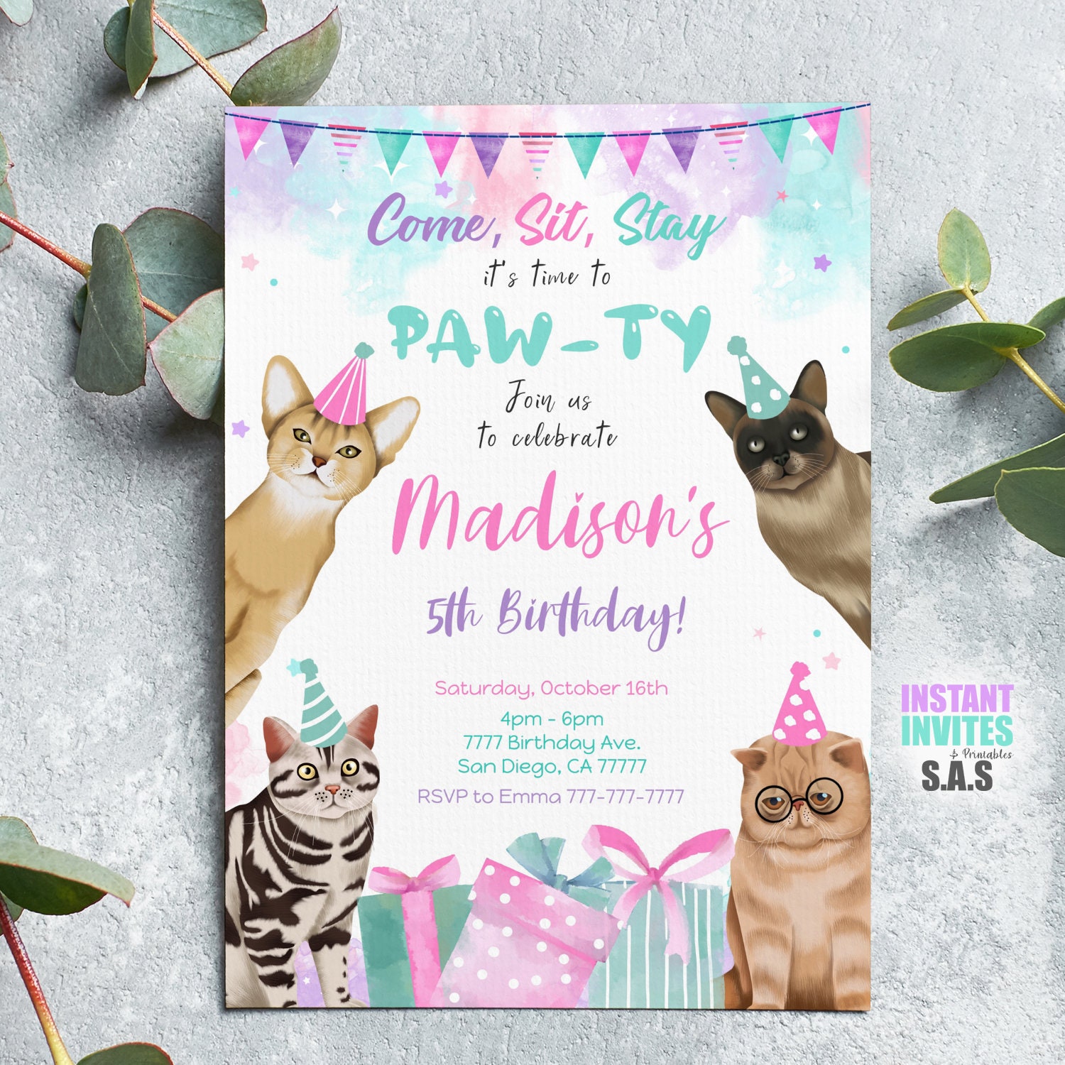 Kitten Invitation Kitten Invites Instant Download Kitten - Etsy