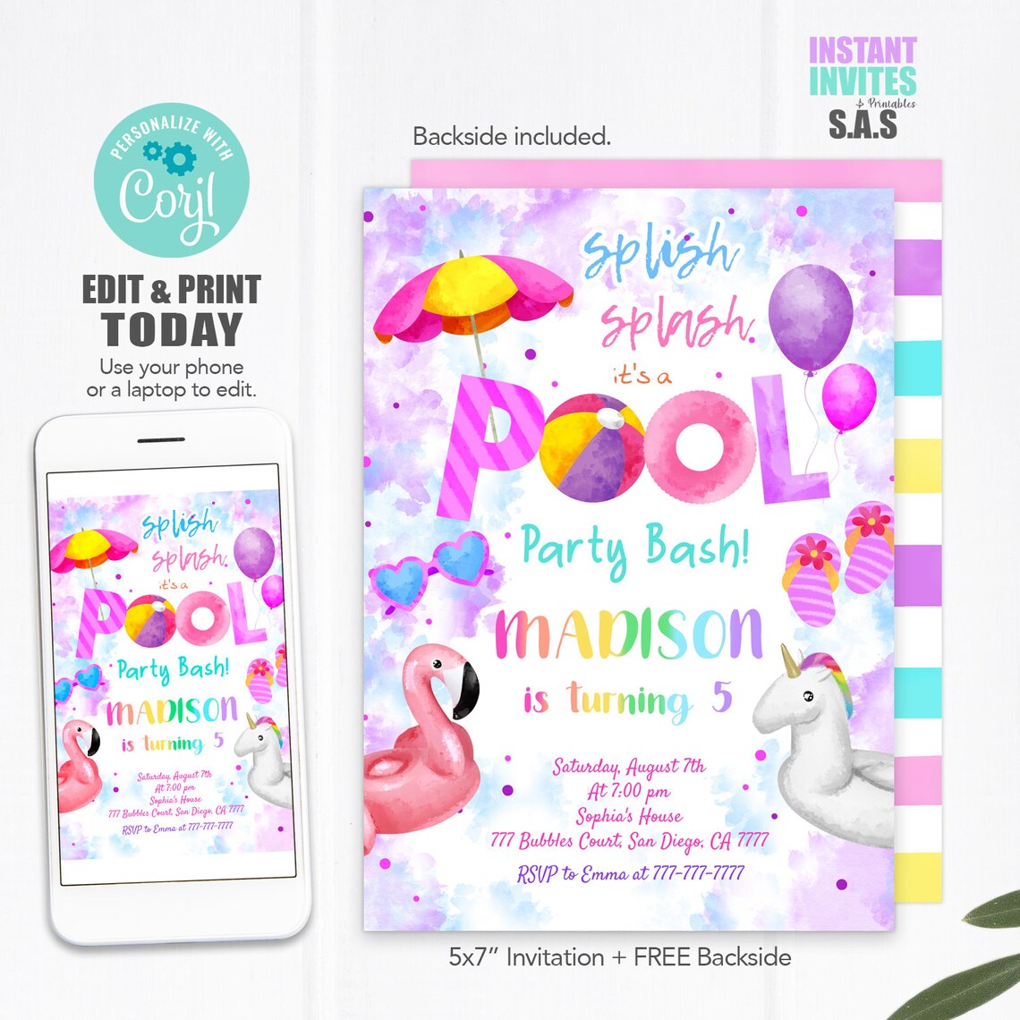 Pool Party Invitation Pool Birthday Invite Instant Download | Etsy