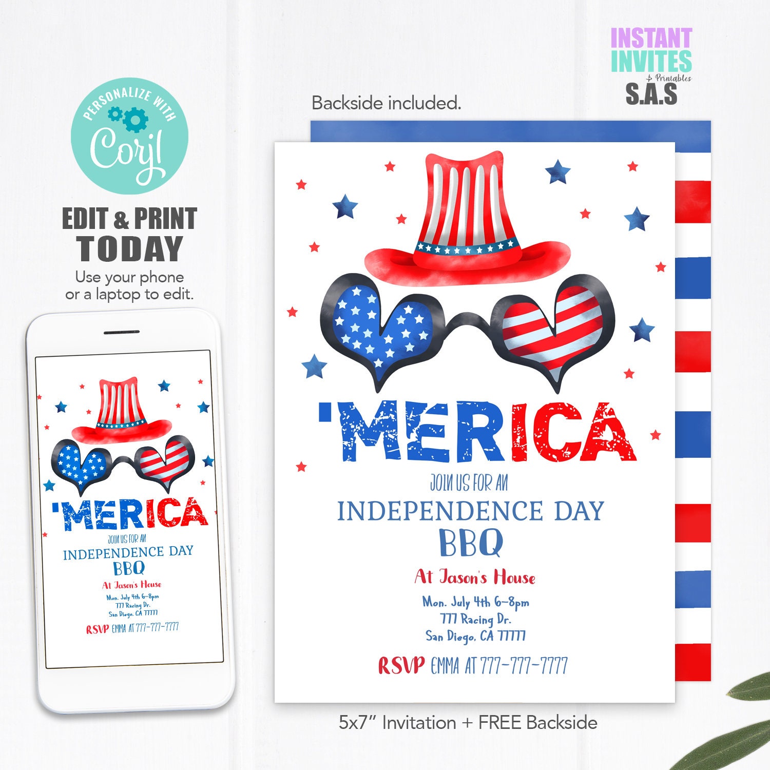 4th of July Invitation 4th of July Invites Instant Download - Etsy