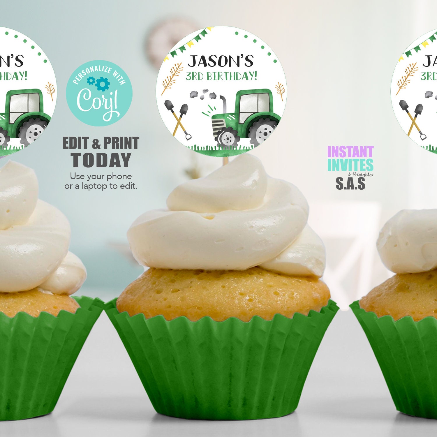 Tractor Toppers Tractor Cupcake Toppers Tractor Round - Etsy