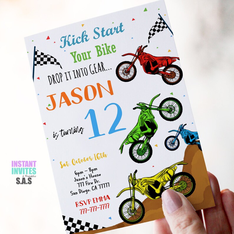 Bike Party Invitation Dirt Bike Invites Instant Download | Etsy