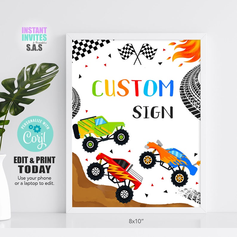 Editable Monster Truck Sign, Monster Truck Custom Sign, Monstertruck711 ...