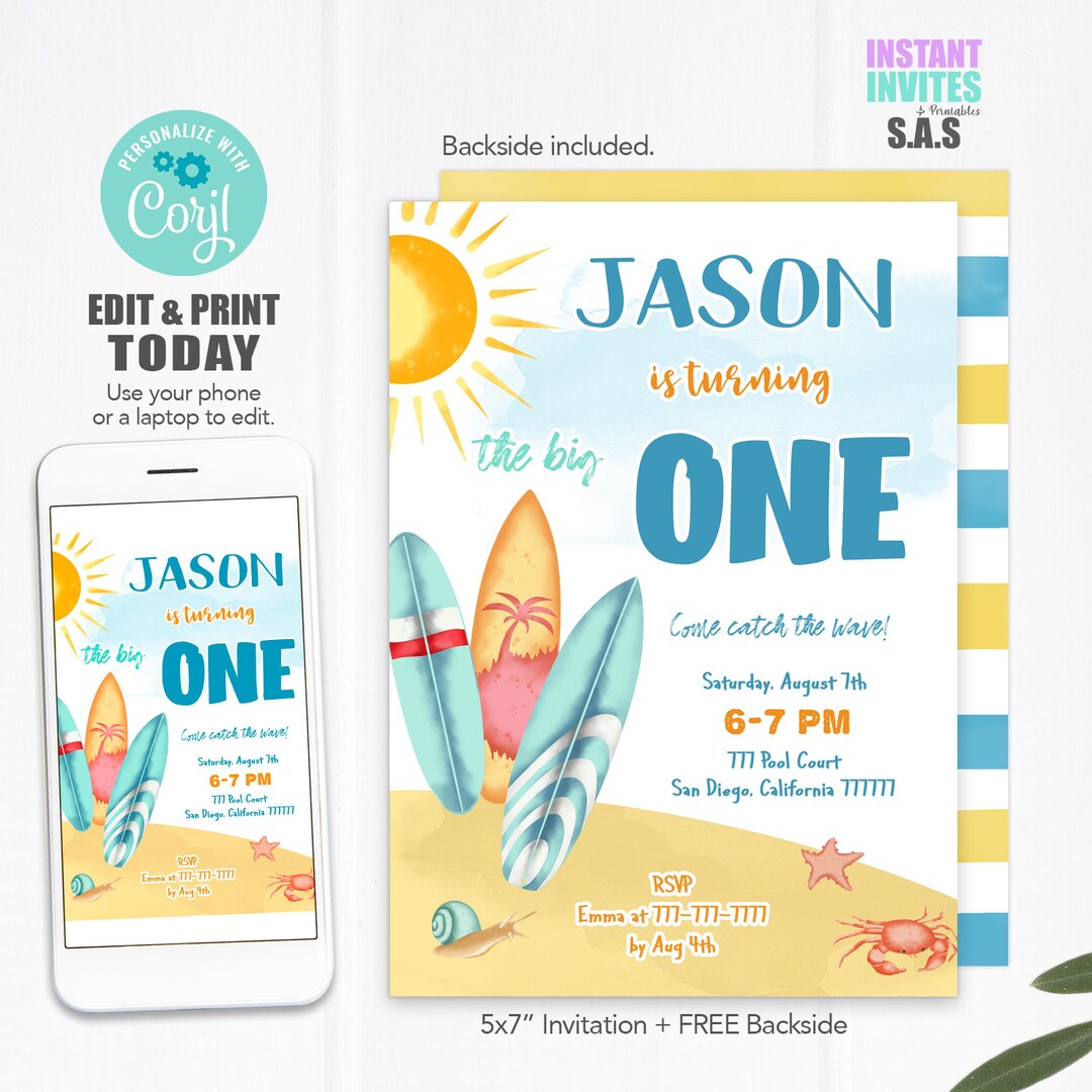 Surfing Invitation, Surf Invites, Instant Download Surfing Invitations ...