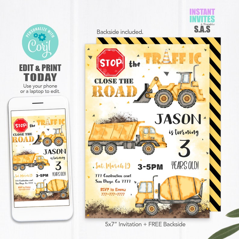Construction Invitation Construction Invites Instant - Etsy