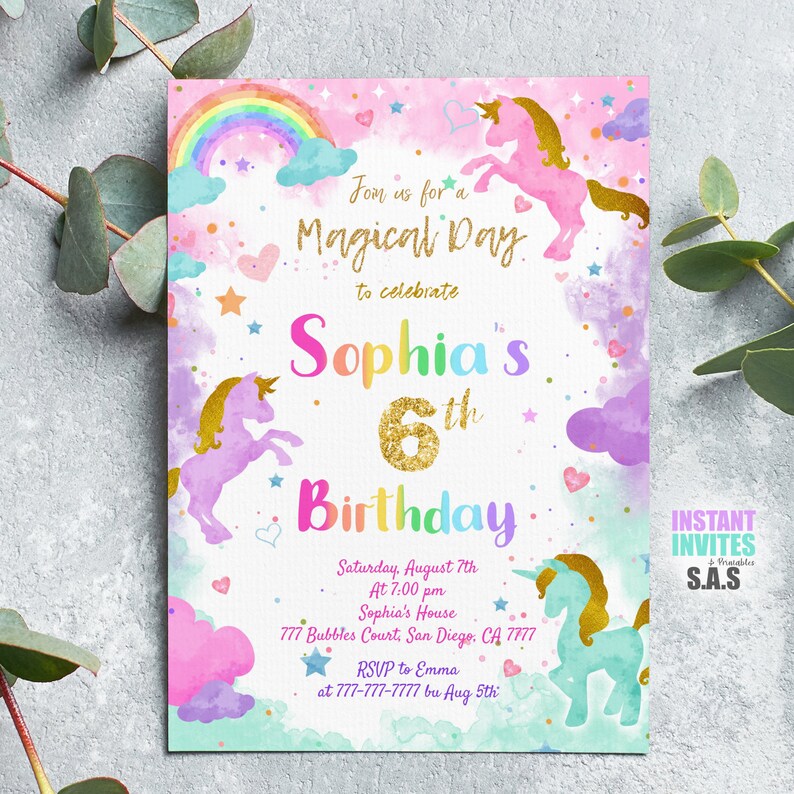 Unicorn Invitation Unicorn Invite Instant Download Unicorn - Etsy