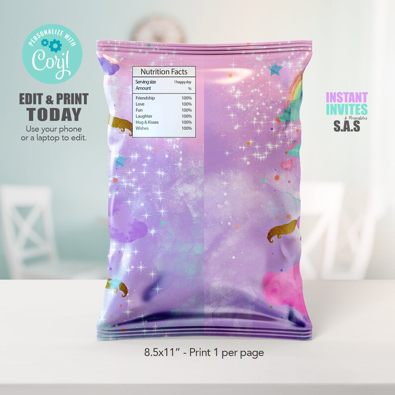 Unicorn Chip Bag Labels Unicorn Chip Bags Unicorn Chip Bag - Etsy