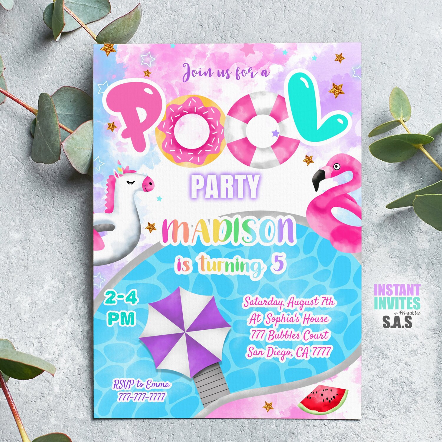 Pool Party Invitation Pool Birthday Invite Instant Download - Etsy