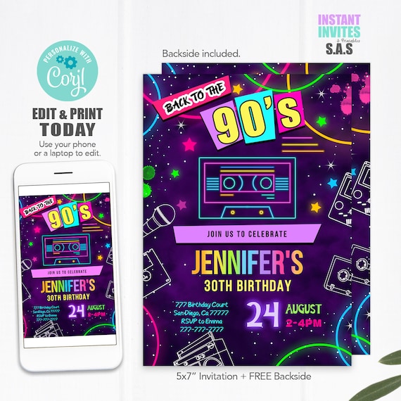 90s Invitation 90s Invites Instant Download 90s Invitations - Etsy