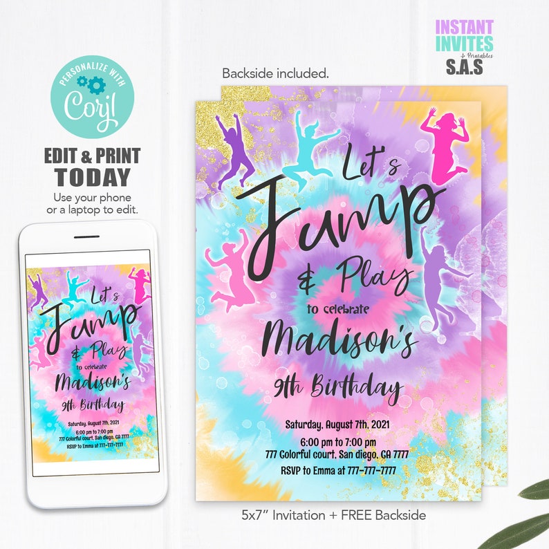 Jump Invitation Trampoline Invites Instant Download Jump - Etsy