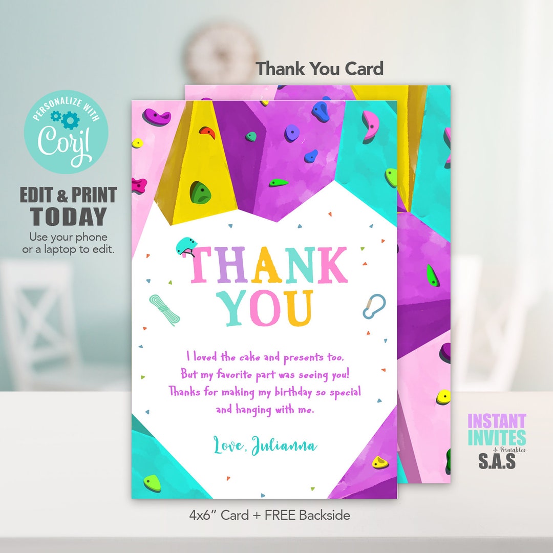 Rock Climbing Thank You Card, Rock Climbing Cards, Rock Climbing Thank ...