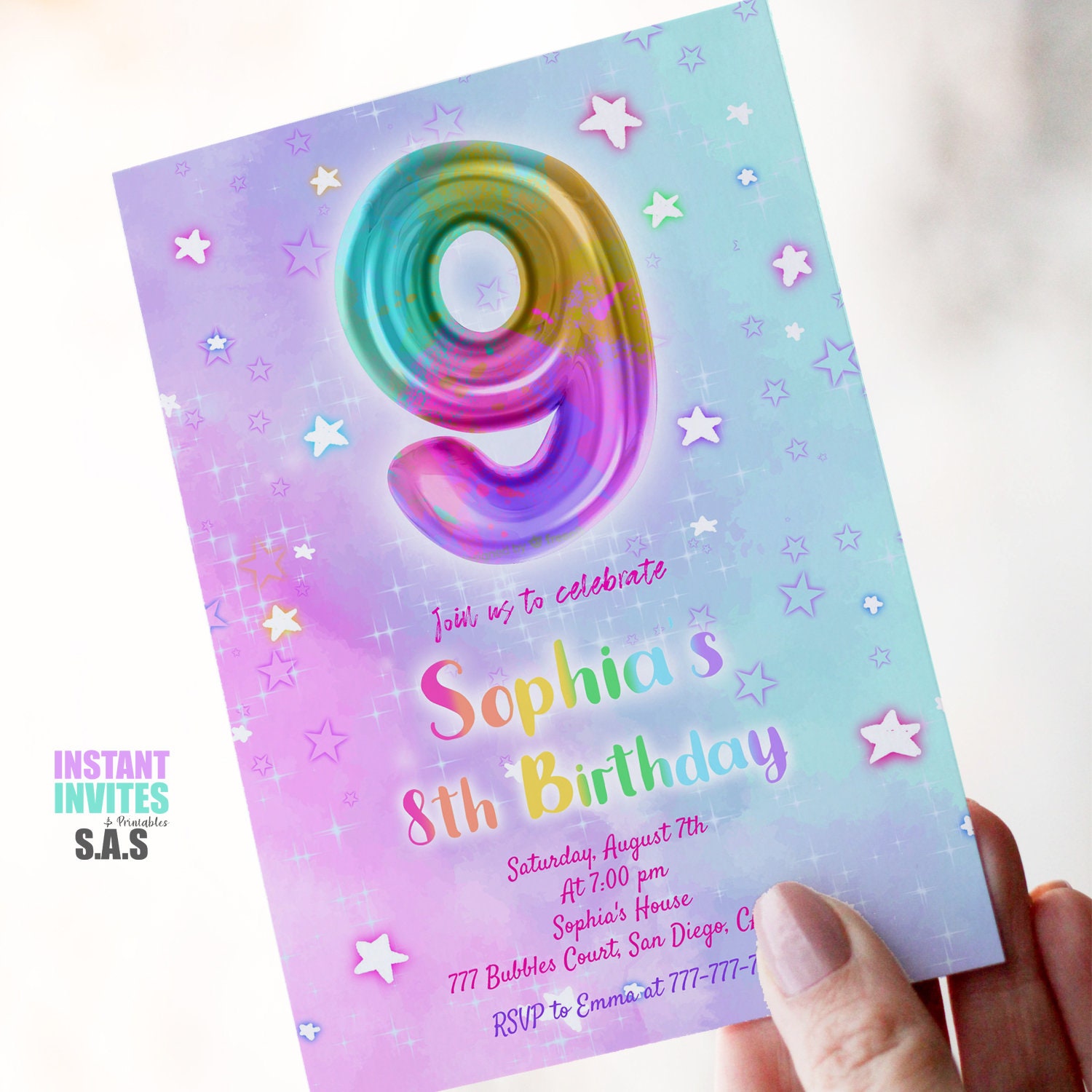 9th Birthday Invitation Balloons Birthday Invite Instant - Etsy