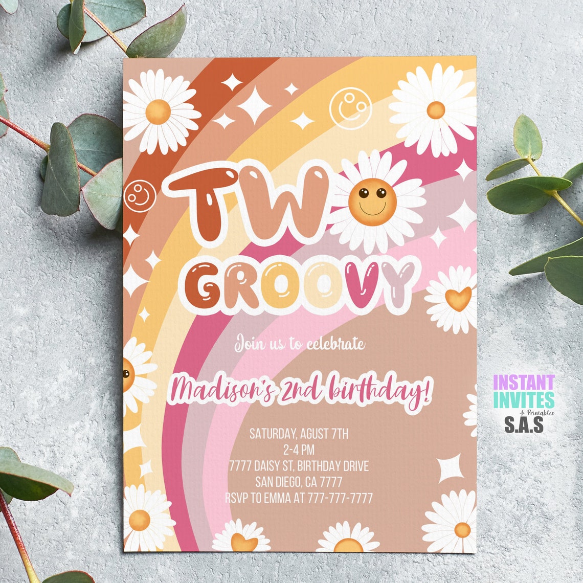 Two Groovy Invitation Two Groovy Invites Instant Download - Etsy